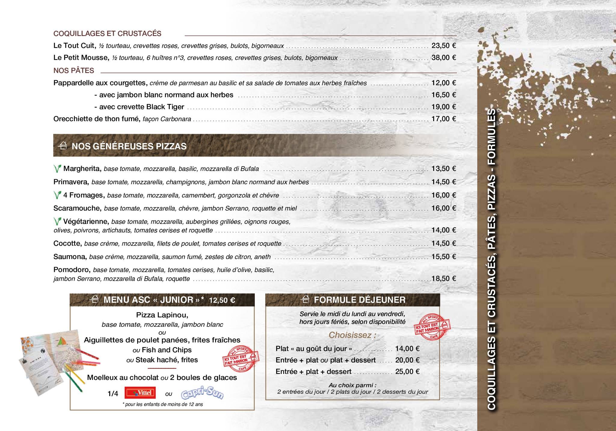 Menu au All Sports Café, Rouen