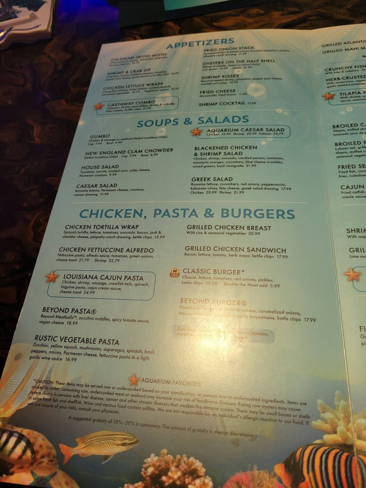 Menu at Aquarium Restaurant, Nashville
