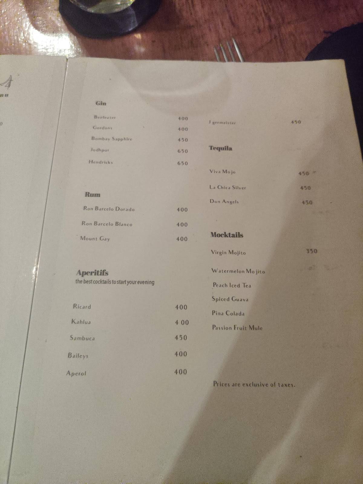 Menu at Asvah 24, Chennai, 4/24