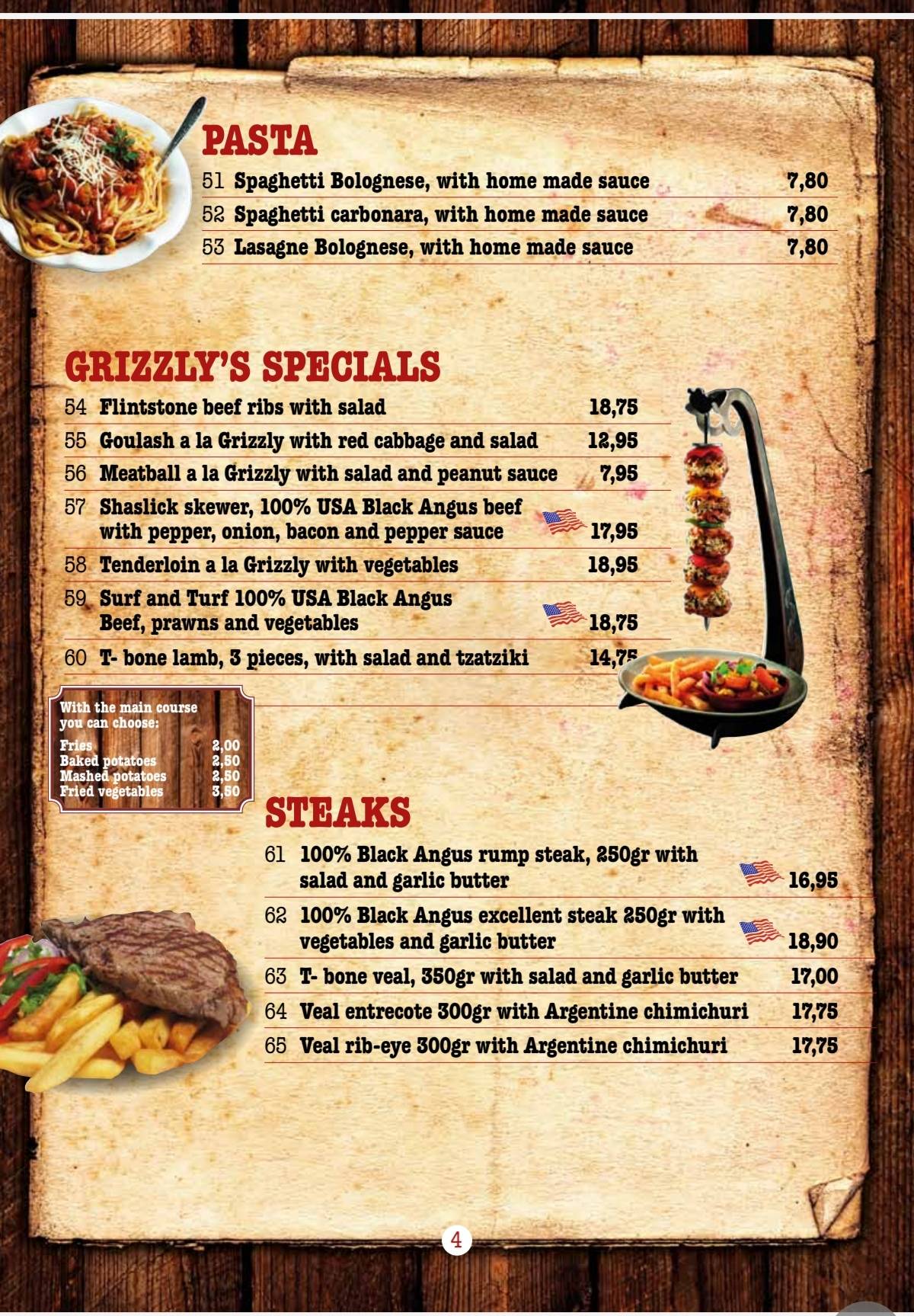 Menu at BAR RESTAURANT GRIZZLY'S., Calp