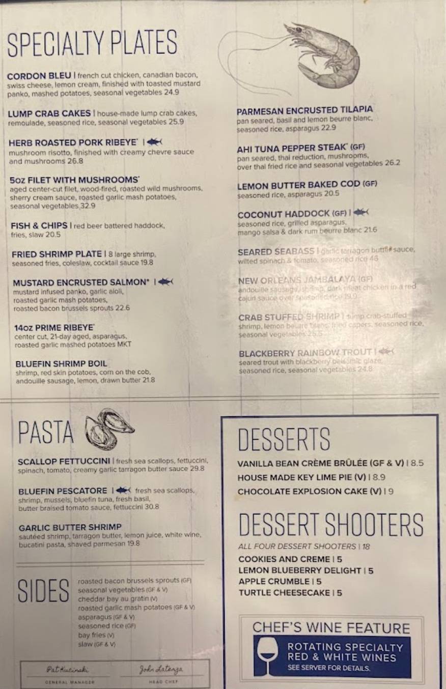 Menu at Bluefin Grill & Bar, The Villages