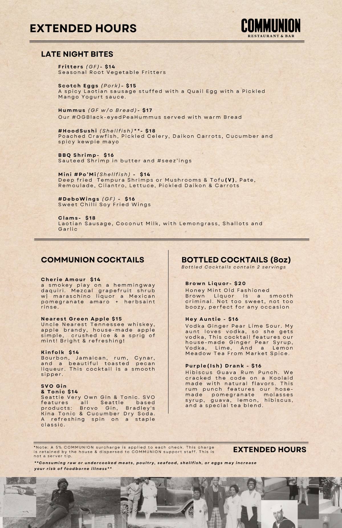 Menu at COMMUNION Restaurant & Bar, Seattle