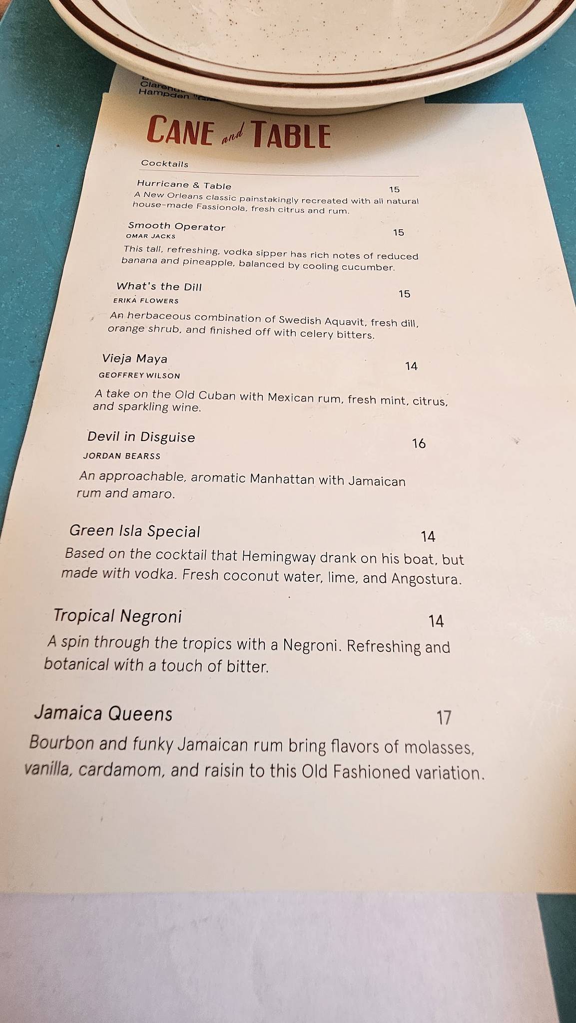 Menu at Cane and Table pub & bar, New Orleans, Decatur St
