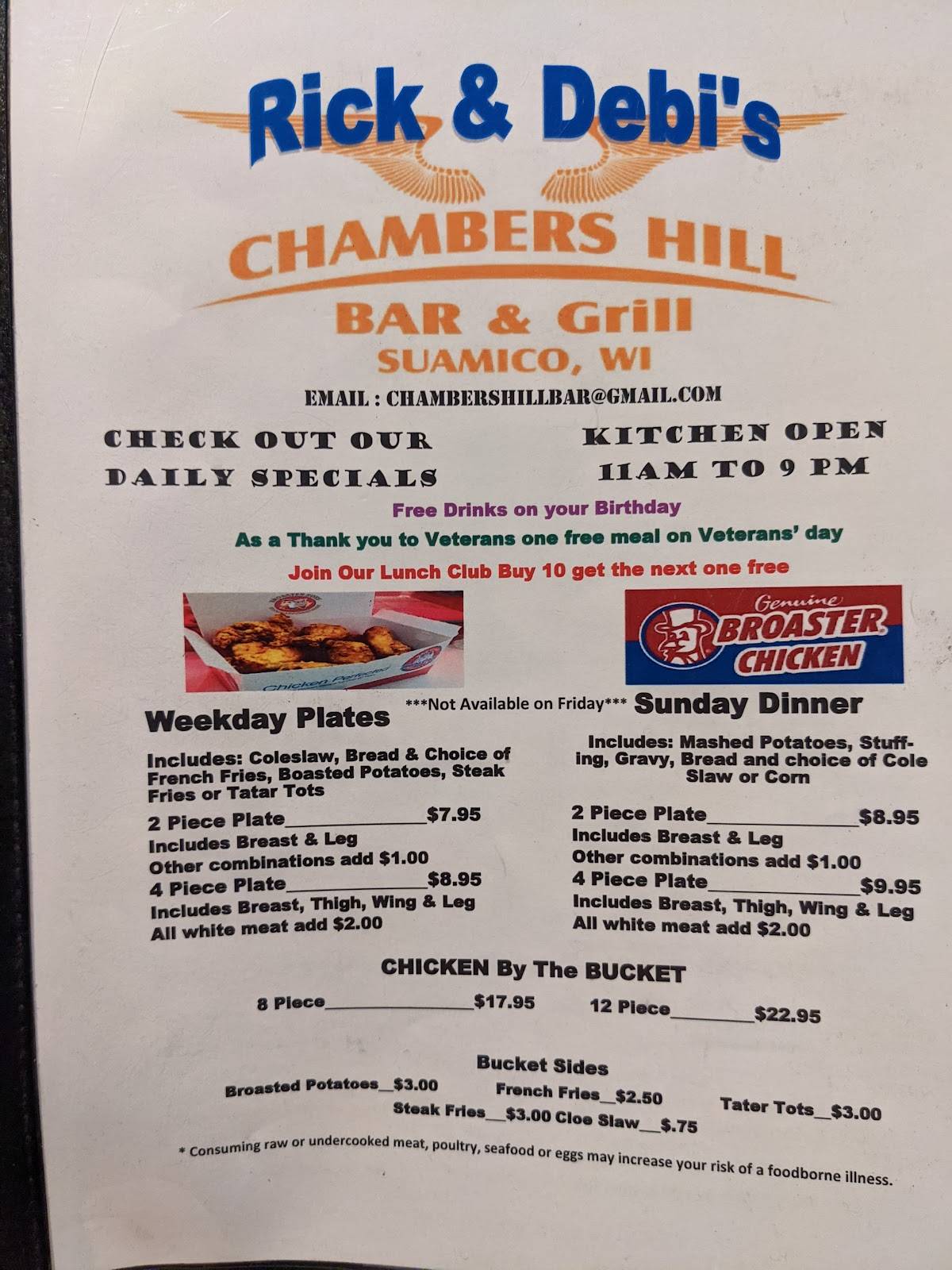Menu at Chambers Hill pub & bar, Green Bay