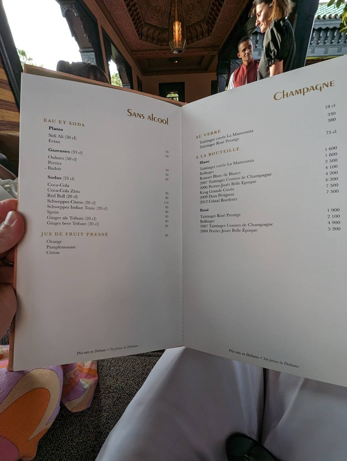 Menu au Bar Le Churchill, Marrakech