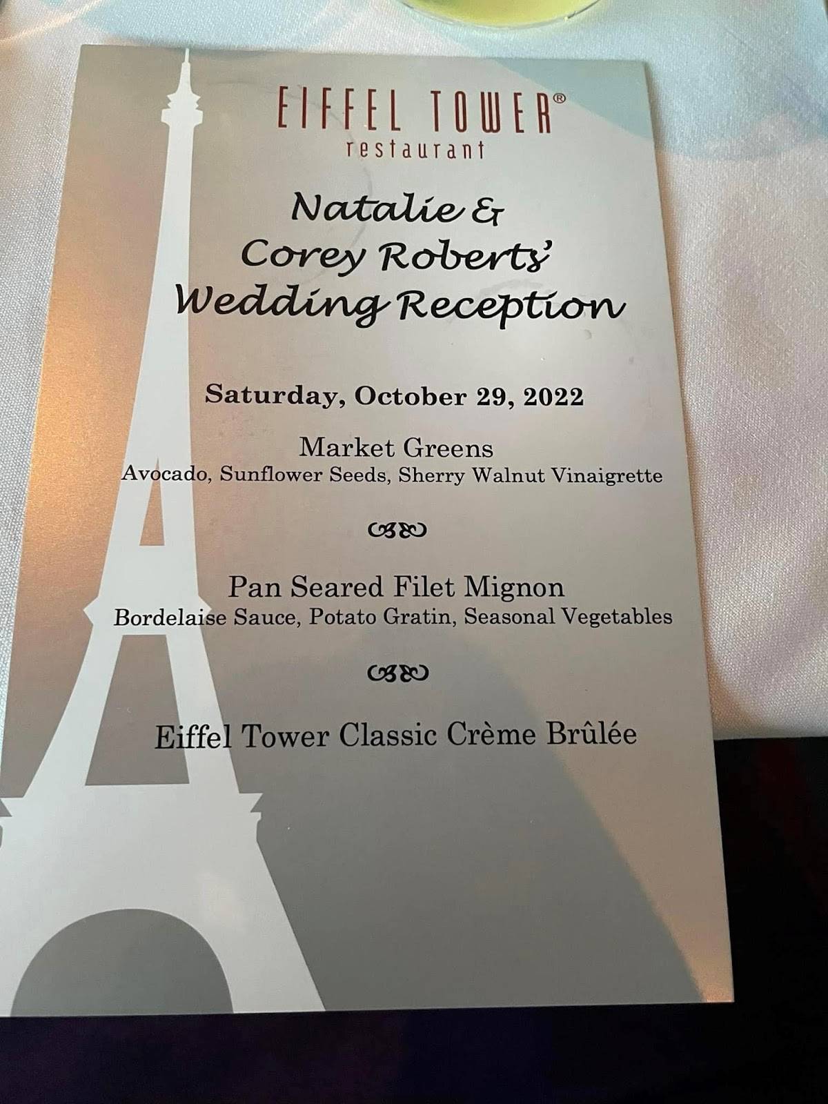 Menu at Eiffel Tower Restaurant, Las Vegas, S Las Vegas Blvd