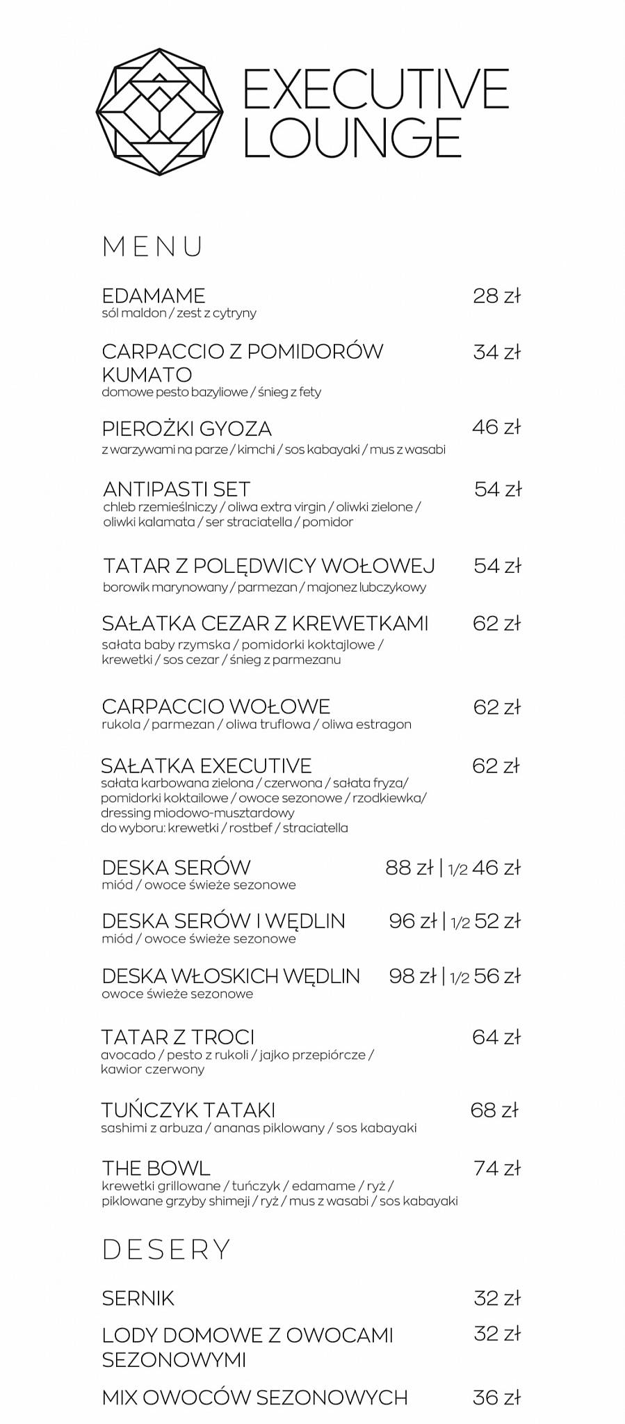 Menu at Executive Lounge Browary Warszawskie pub & bar, Warsaw