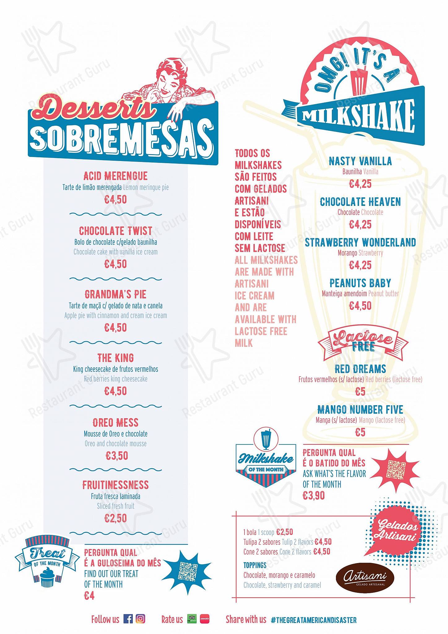 Menu at The Great American Disaster pub & bar, Lisbon