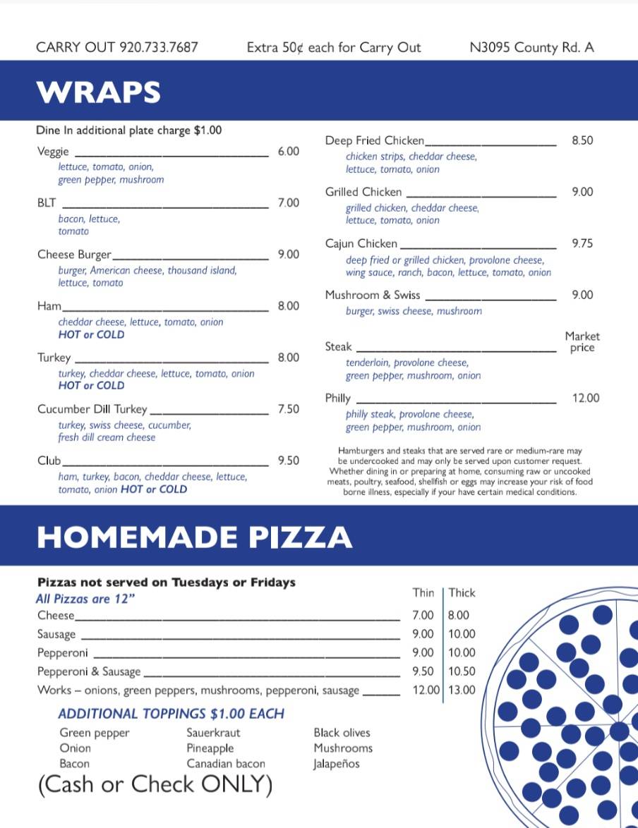 Menu at Kountry Bar, Appleton, N3095 County Rd A