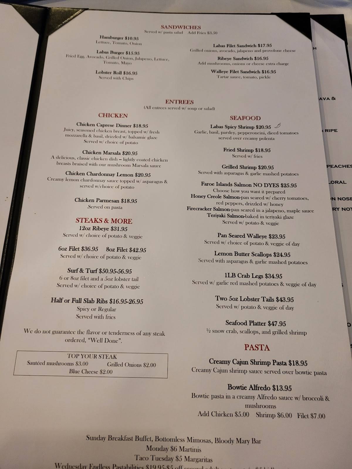 Menu at Labas pub & bar, Monee