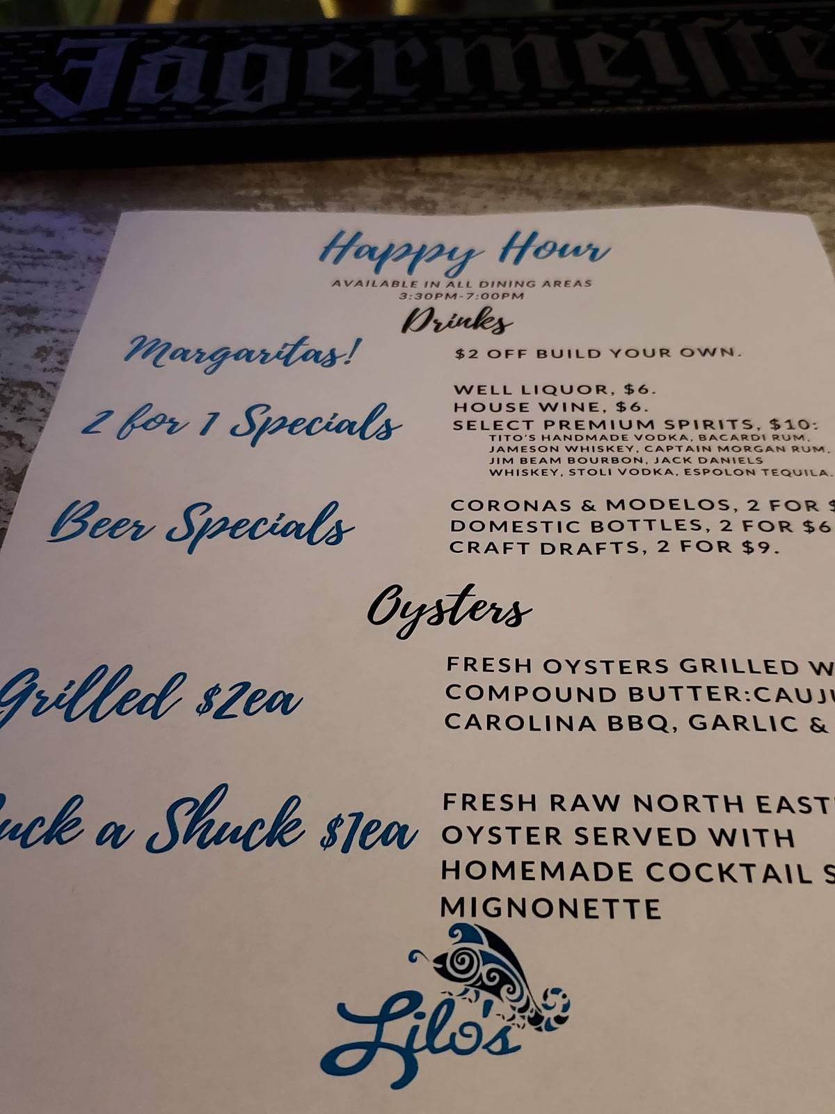 Menu at Lilo's Streetfood & Bar, Lake Worth
