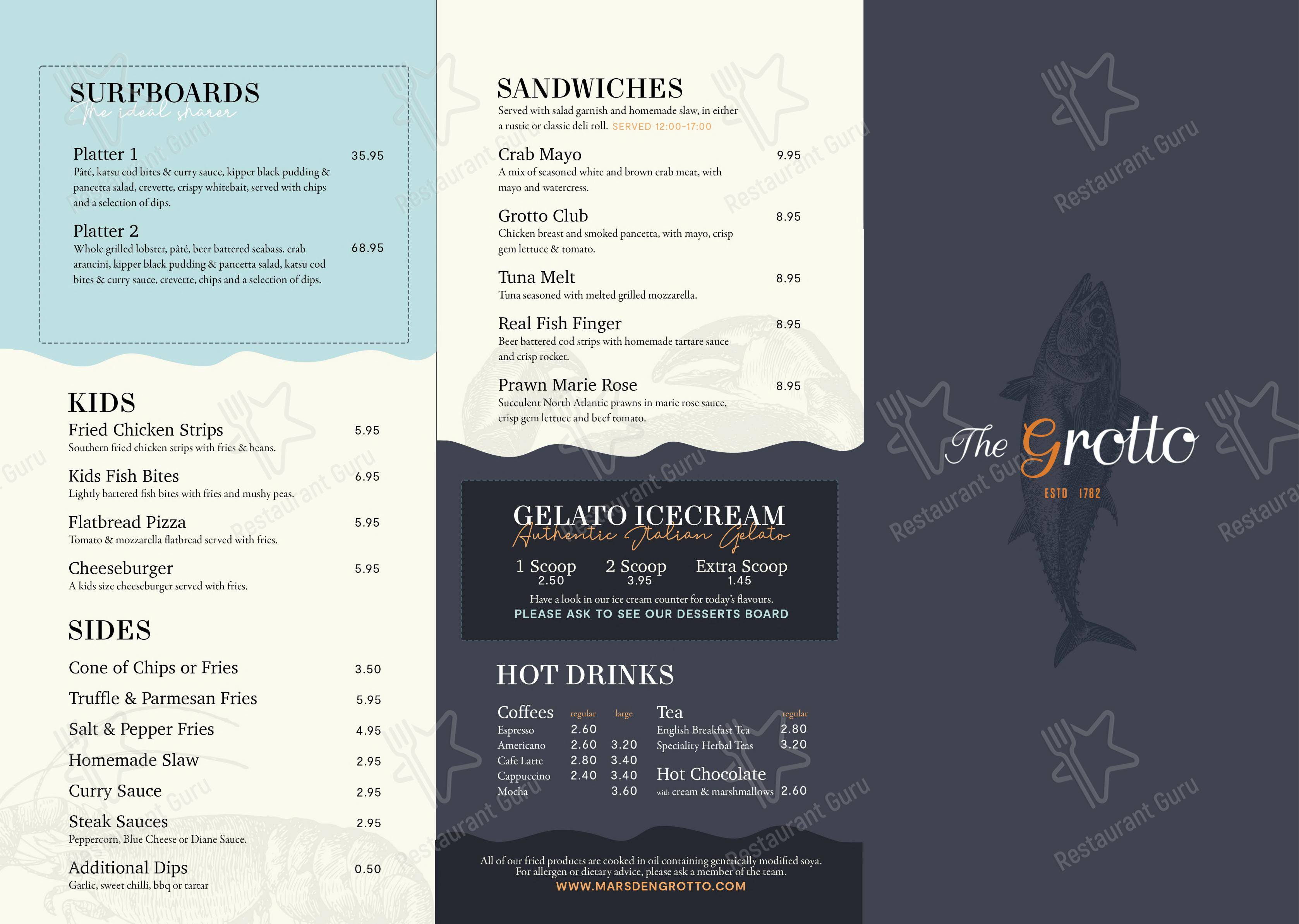 Menu at Marsden Grotto pub & bar, South Shields
