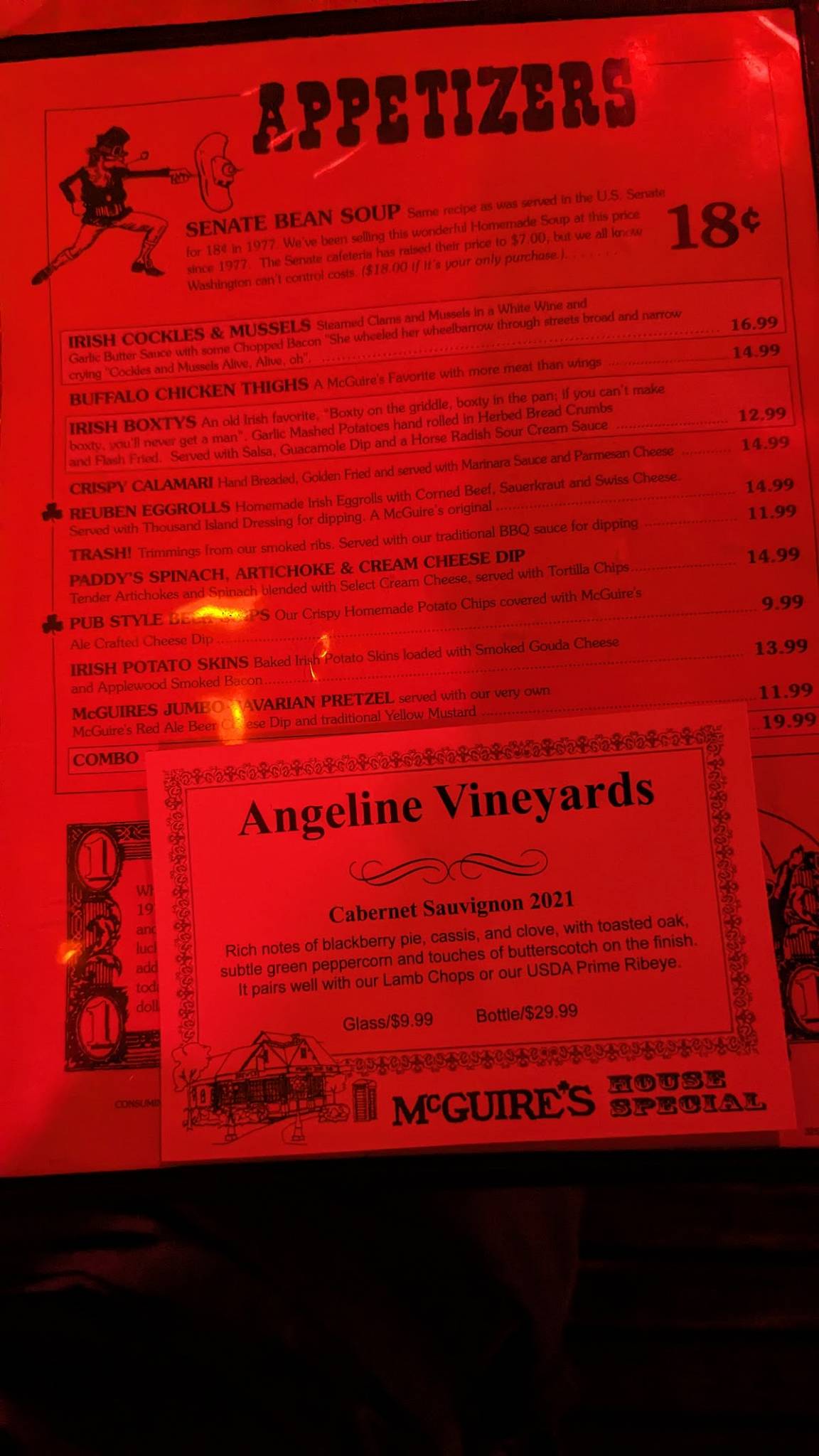 Menu at McGuire's Irish Pub, Pensacola