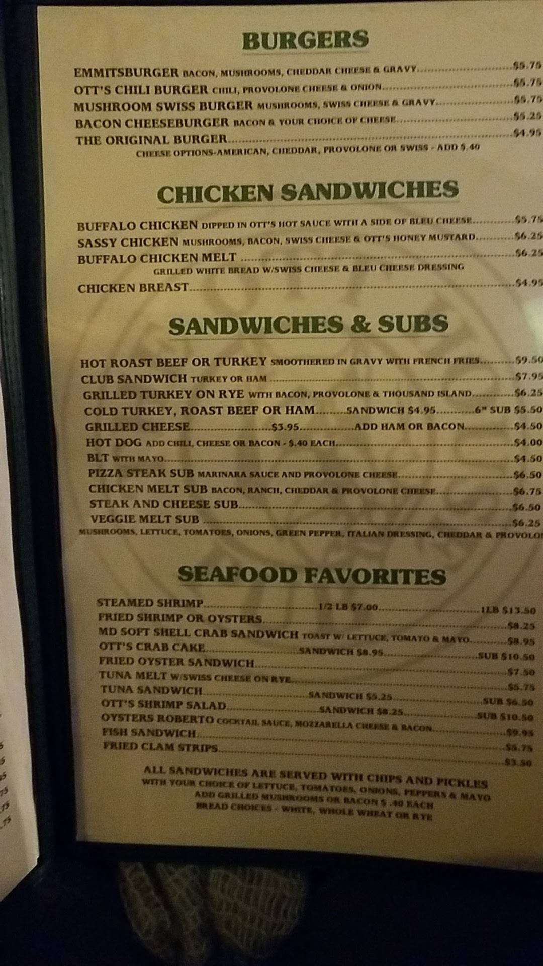 Menu at Ott House pub & bar, Emmitsburg