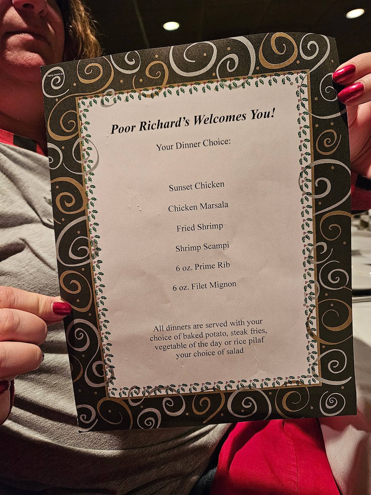 Menu at Poor Richard's Restaurant, Gainesville