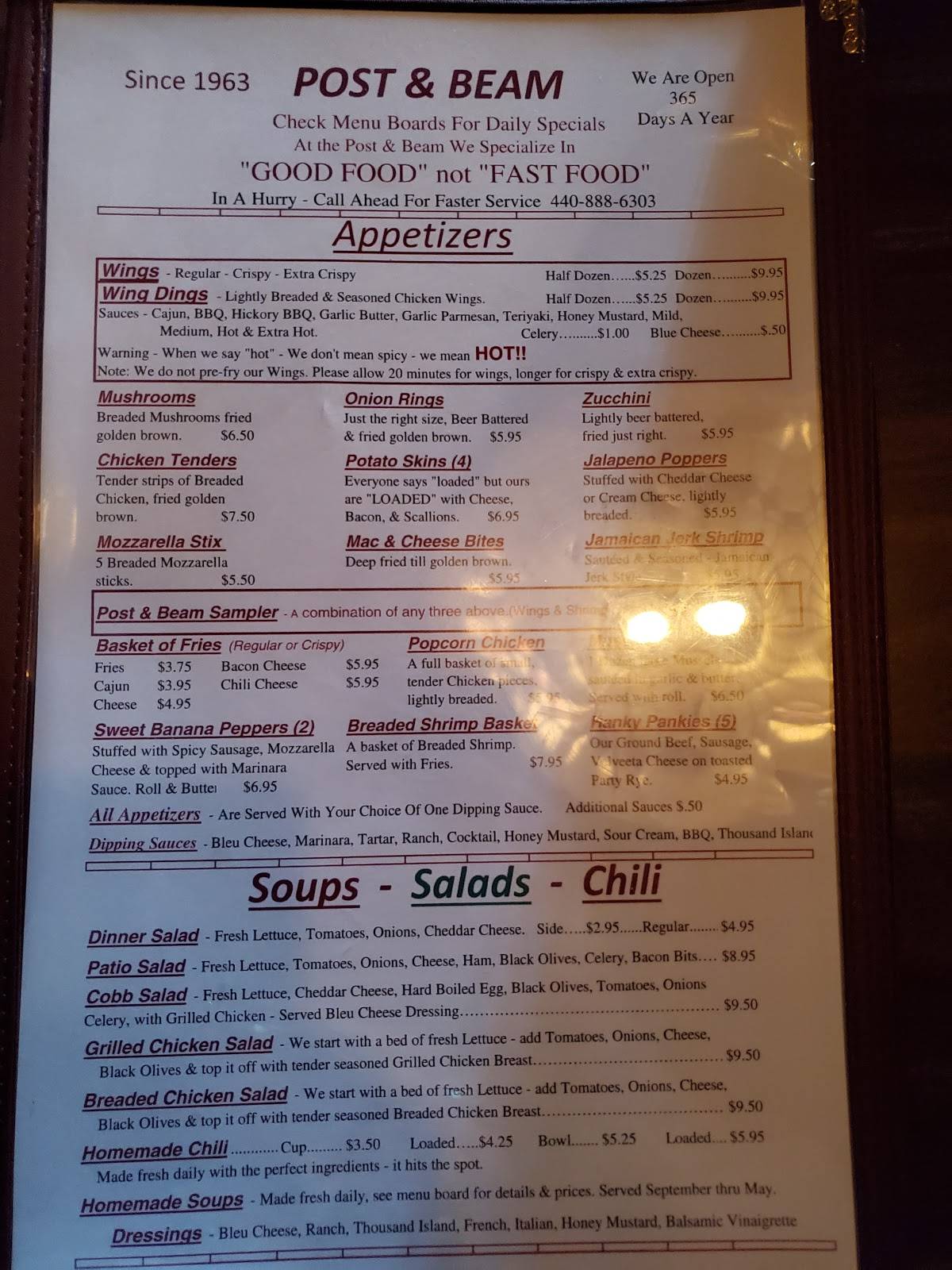 Menu at Post & Beam pub & bar, Cleveland