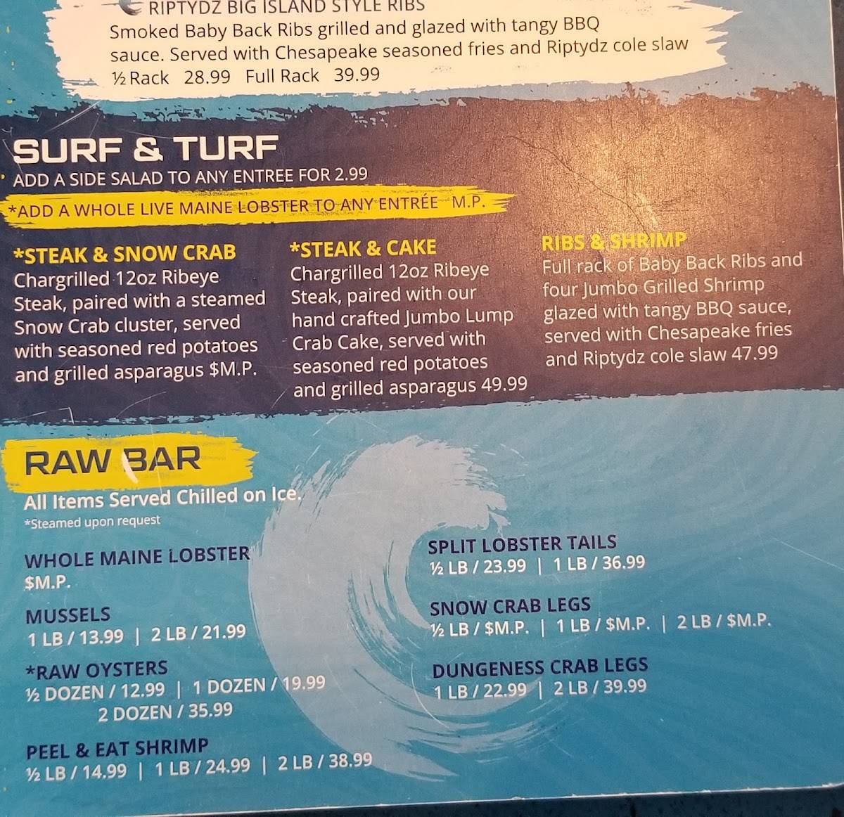 Menu at RipTydz Oceanfront Grille & Rooftop Bar, Myrtle Beach, N Ocean Blvd