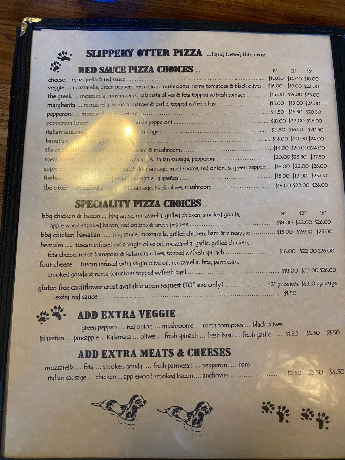 Menu at Slippery Otter Pub, West Yellowstone, 139 N Canyon St