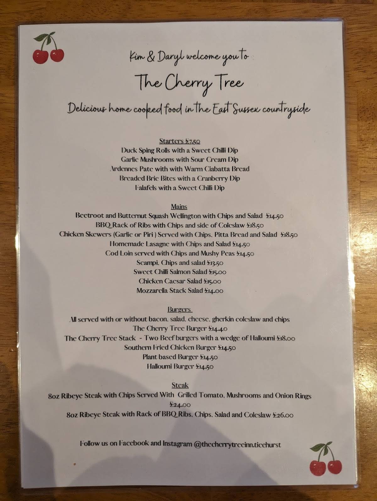 Menu at The Cherry Tree Inn - Ticehurst pub & bar, Wadhurst