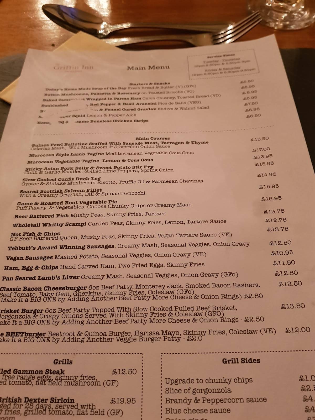 Menu at The Griffin Inn - Swithland pub & bar, Swithland, 174 Main St