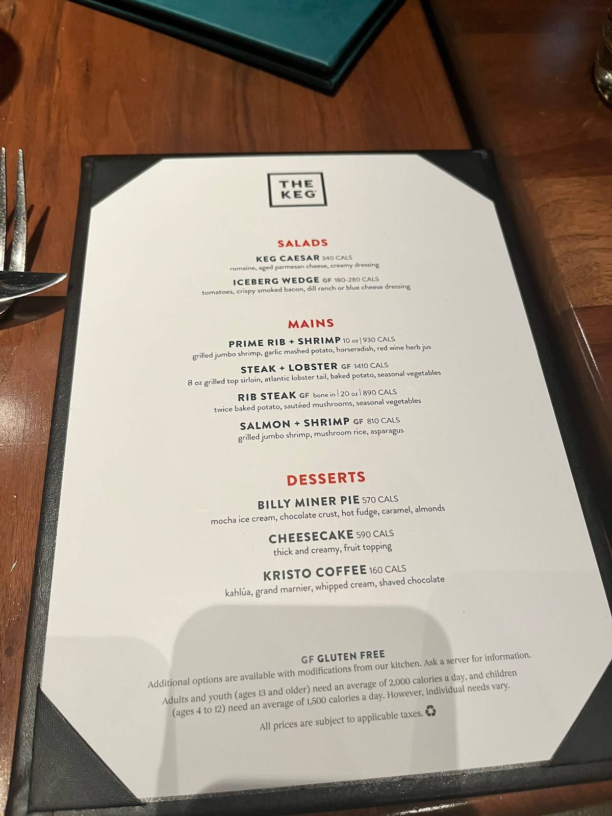 Carta de The Keg Steakhouse + Bar - Square One, Mississauga, 55 City ...