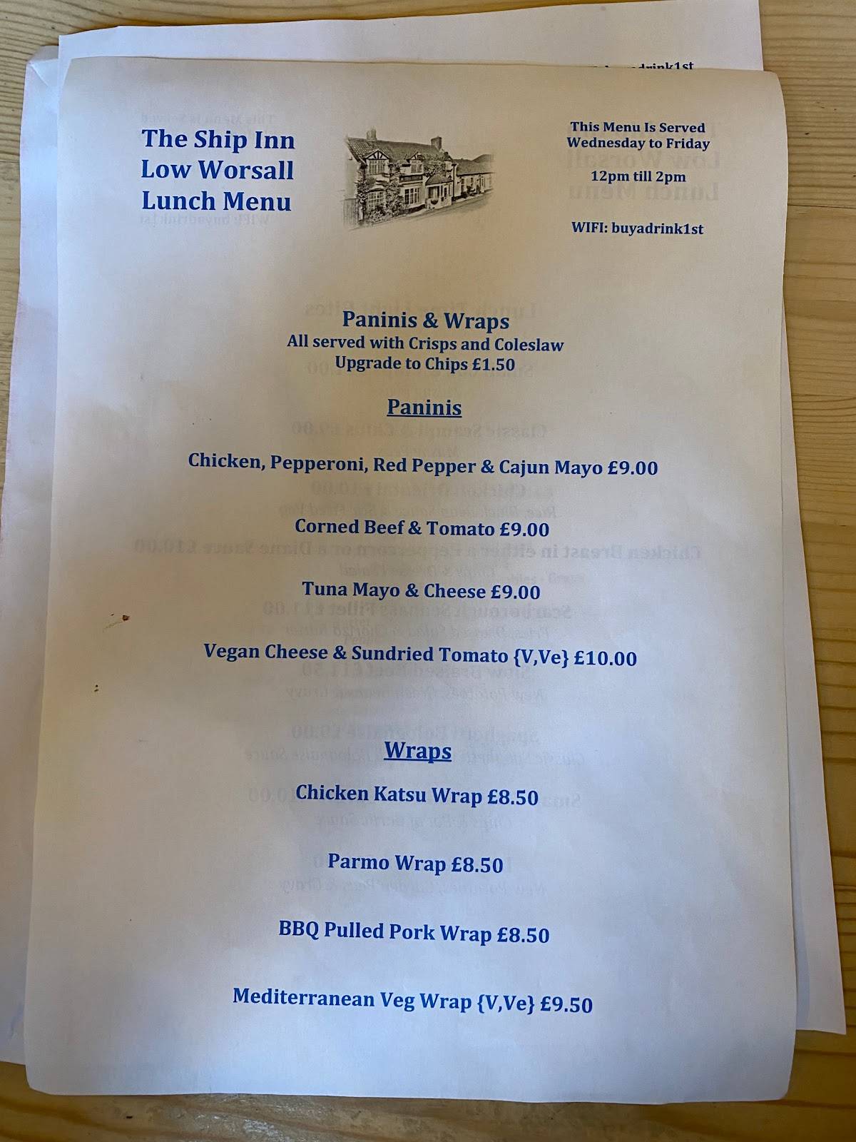 Menu at The Ship Inn Low Worsall pub & bar, Yarm