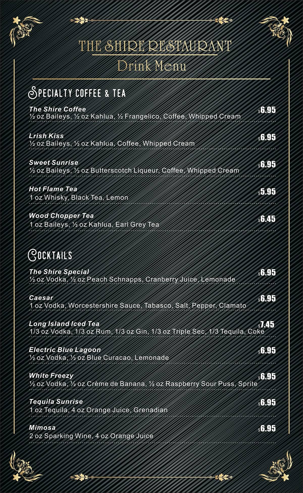 Menu at The Shire pub & bar, Simcoe