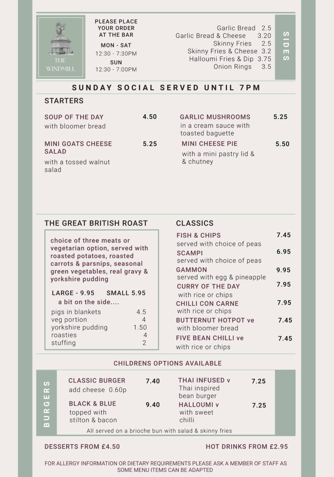 Menu at The Windmill pub & bar, Southport
