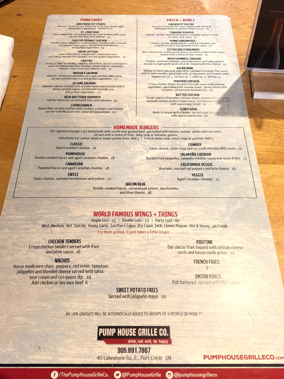 Menu at Pump House Grille Co pub & bar, Mississauga