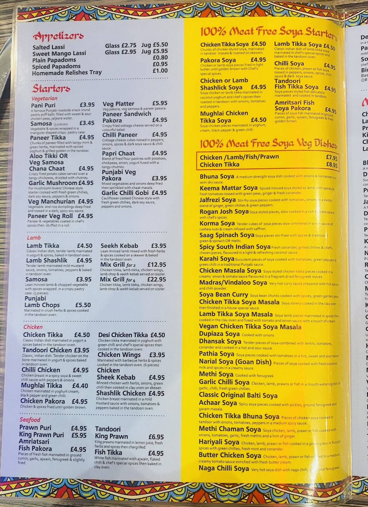 Menu at Punjabi Dhaba restaurant, Birmingham, 124 Billesley Ln