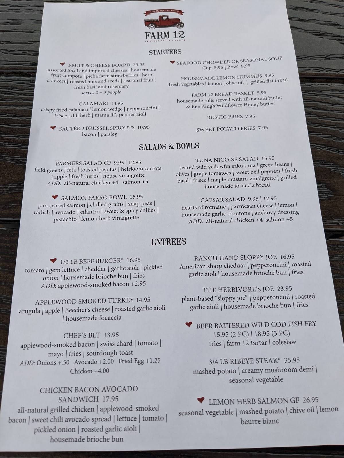 Menu at Farm 12 Restaurant, Puyallup