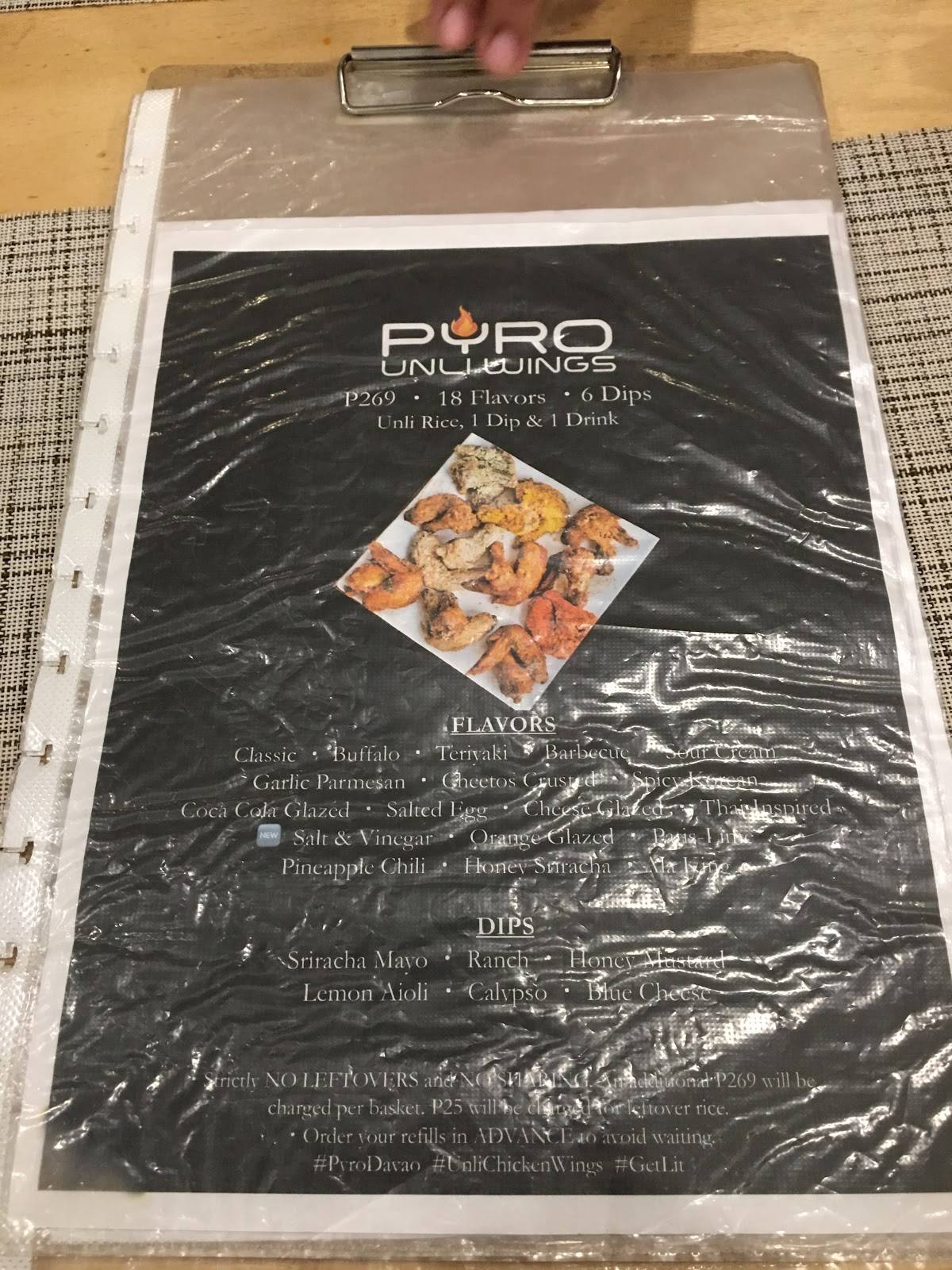 Carta del restaurante Pyro by Big Flavor Group, Dávao