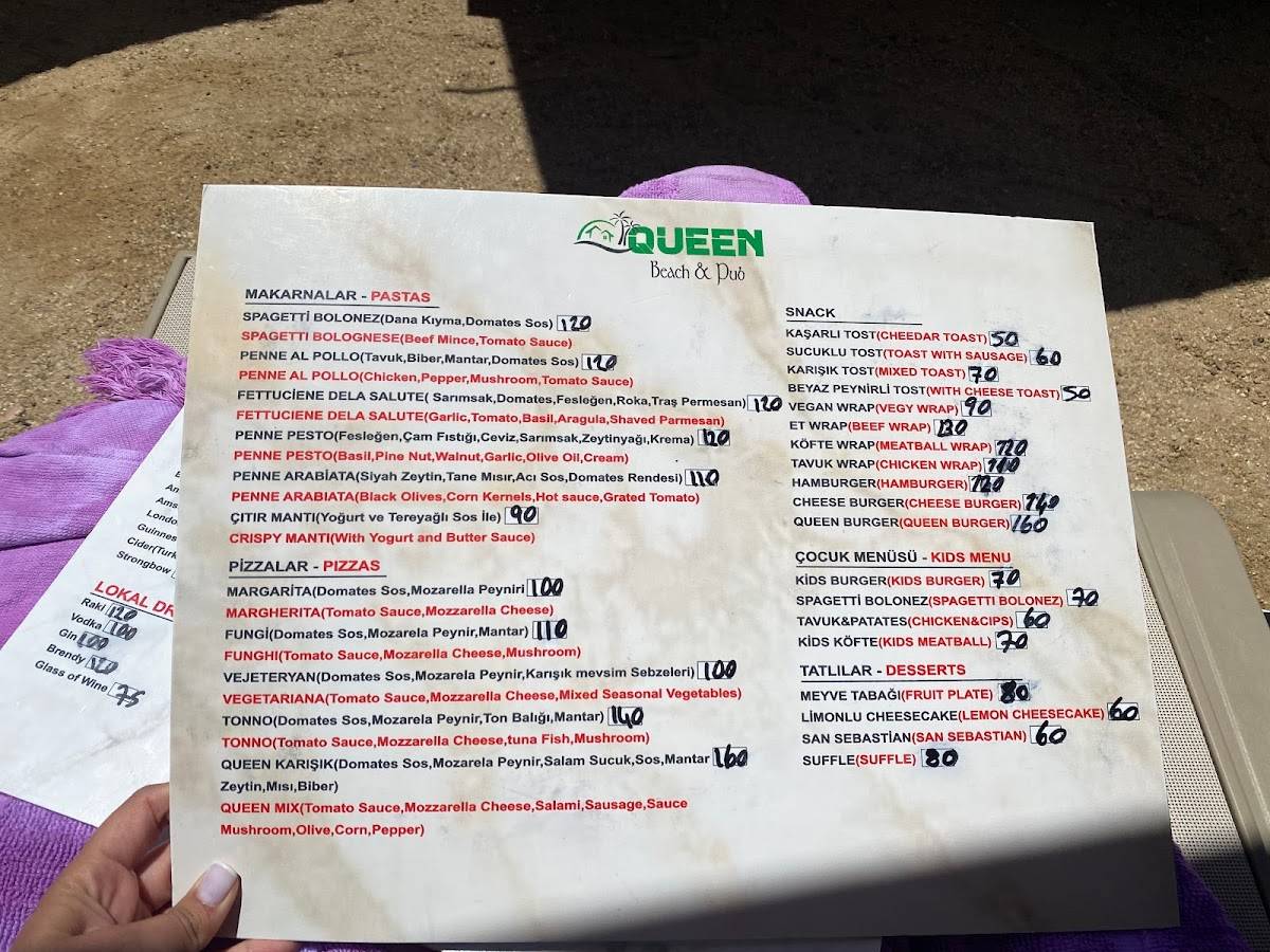 Menu at Queen Beach&Pub, Bodrum