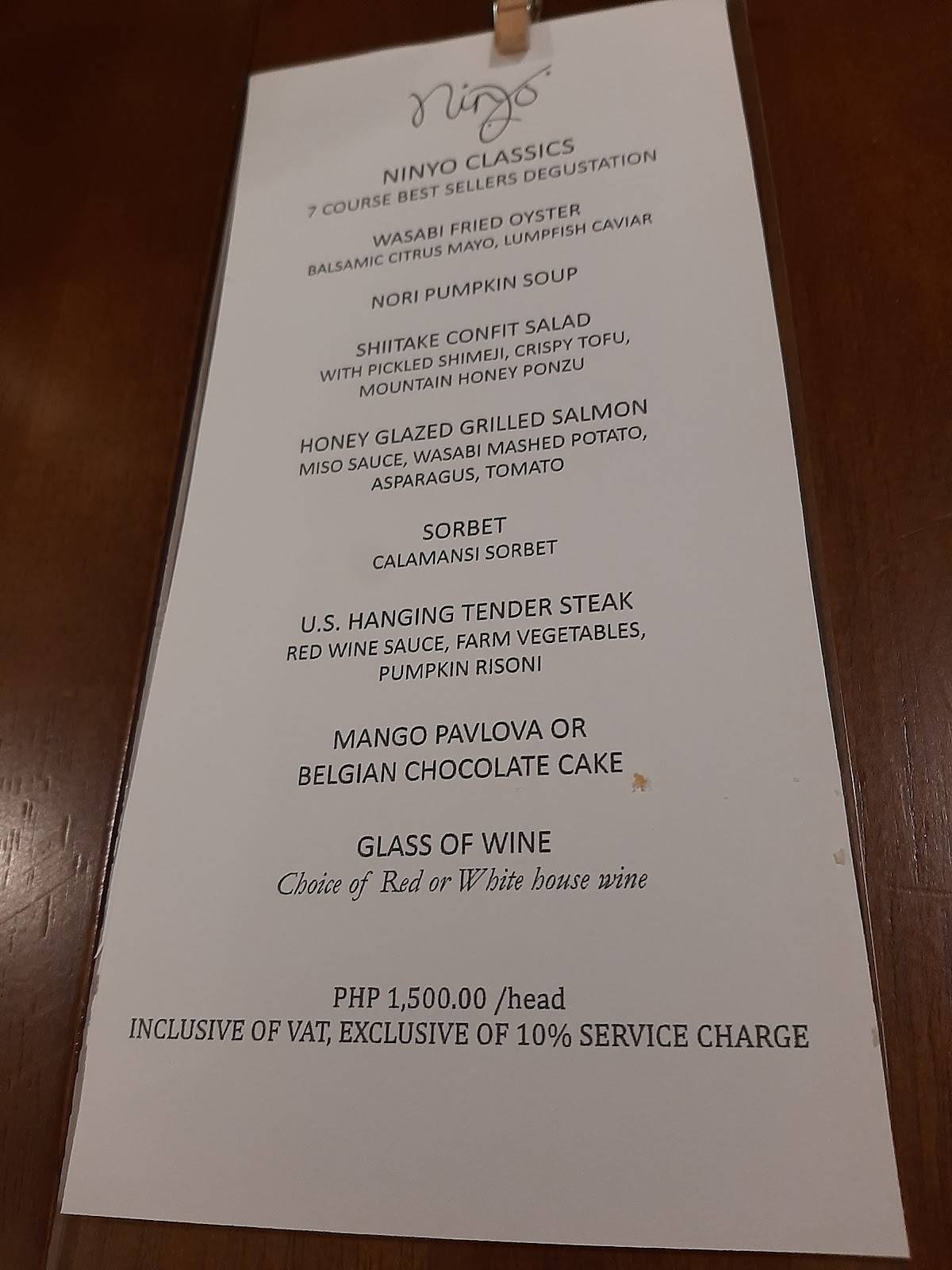 Menu at Ninyo Fusion Cuisine restaurant, Quezon City