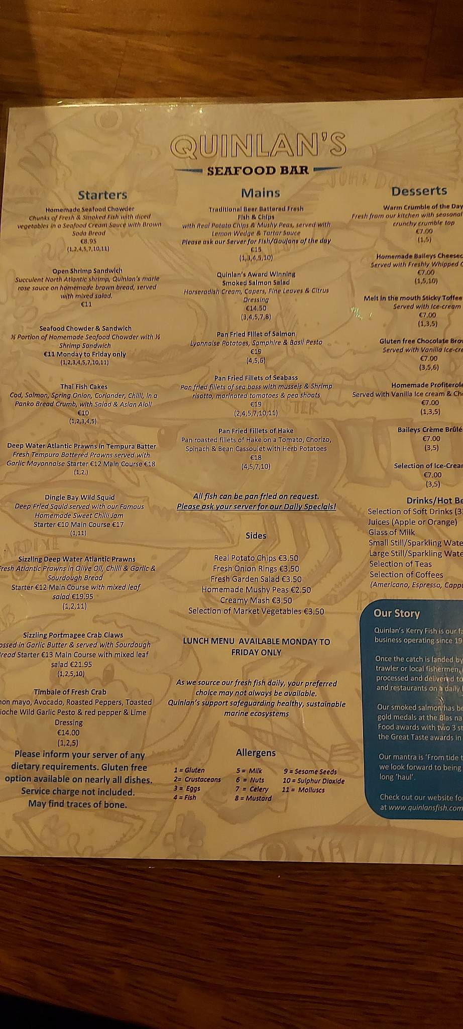 Menu at Quinlans Seafood Bar Cork, Cork