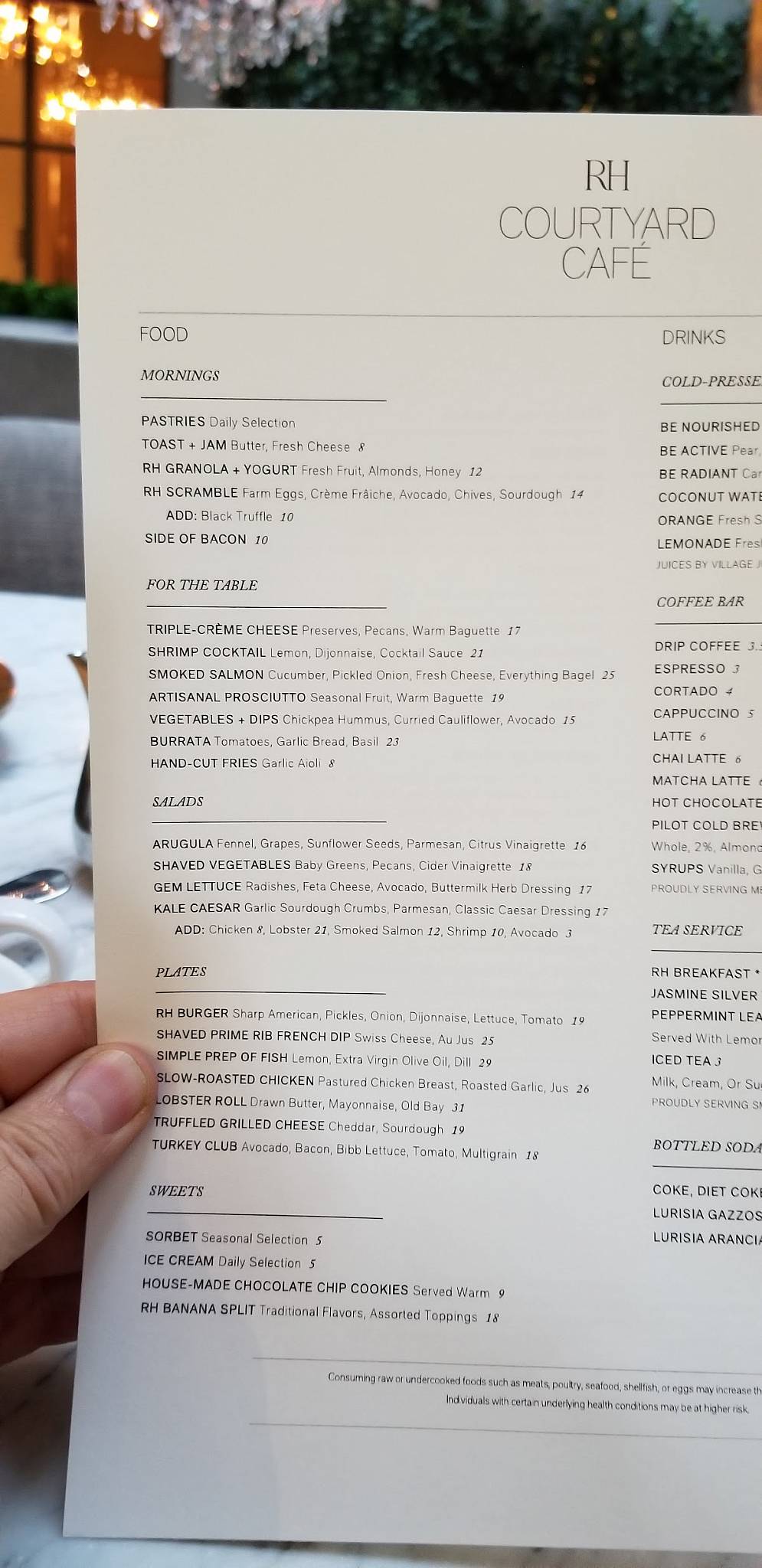 Menu at RH Courtyard Restaurant at RH Toronto, Toronto, Dufferin St