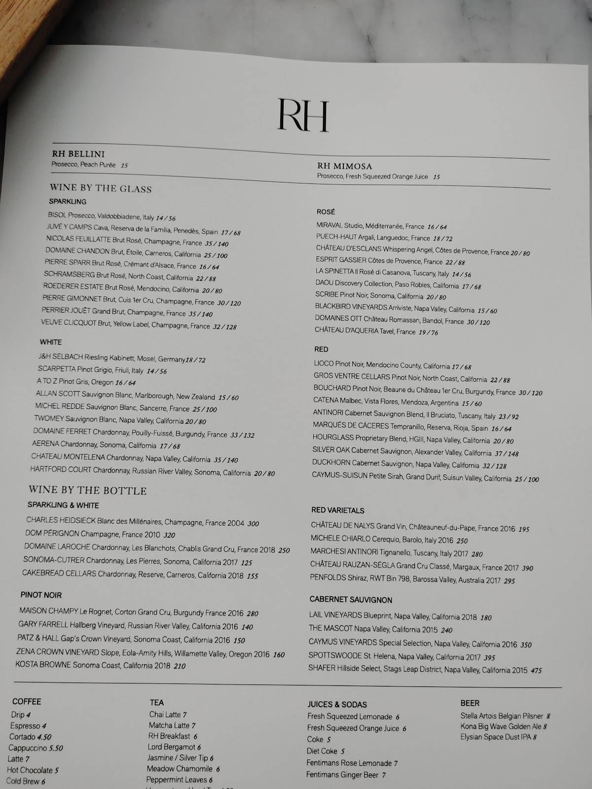Menu at RH Rooftop Restaurant Charlotte, Charlotte