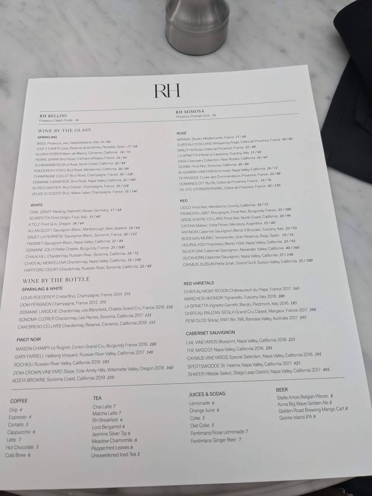 Menu at RH Rooftop Restaurant Dallas, Dallas