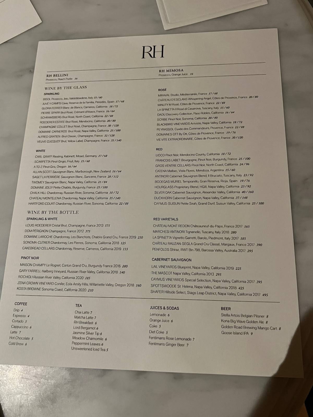 Menu at RH Rooftop Restaurant West Palm, West Palm Beach