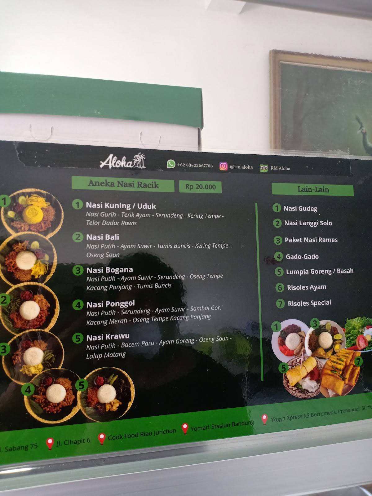 Menu at RM Aloha restaurant, Bandung