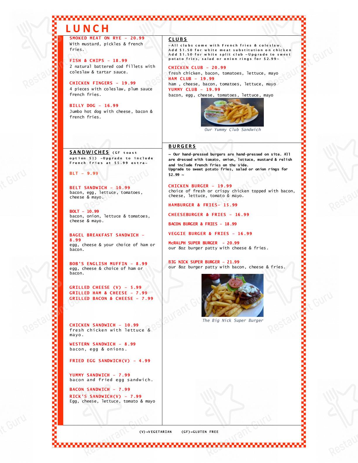 Menu at Ralph & Sons Diner restaurant, Ottawa