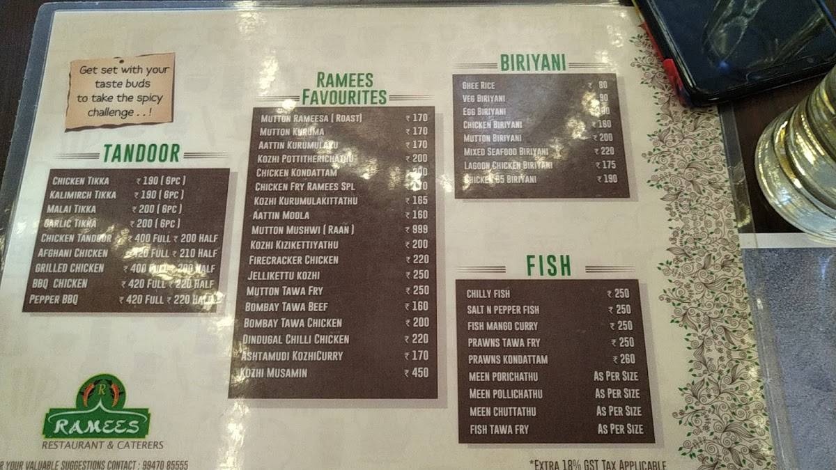 Menu at Ramees Restaurant, Kottiyam, VM8G+84C