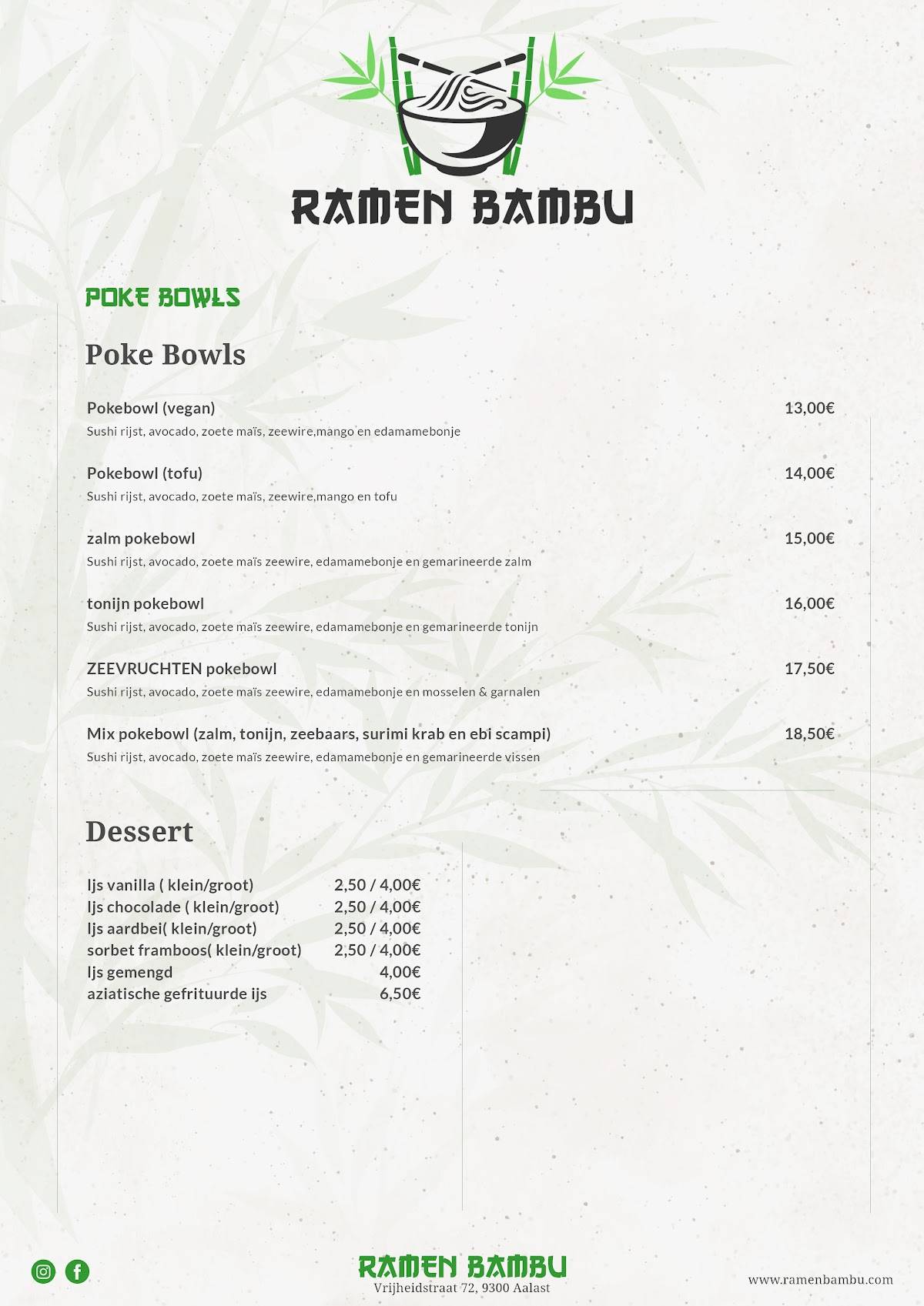 Menu au Ramen Bambu Aalst, Alost