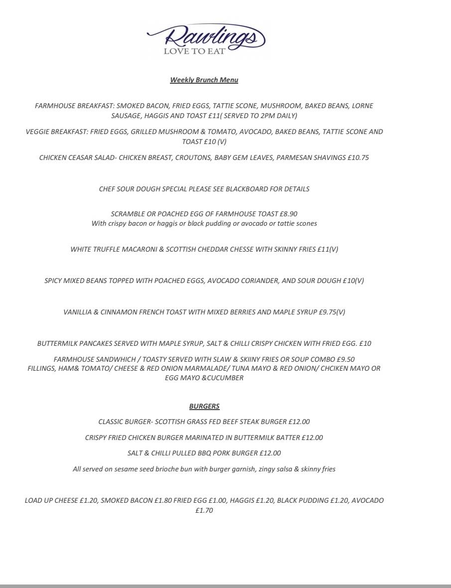Menu at Rawlings - Love to Eat cafe, Glasgow
