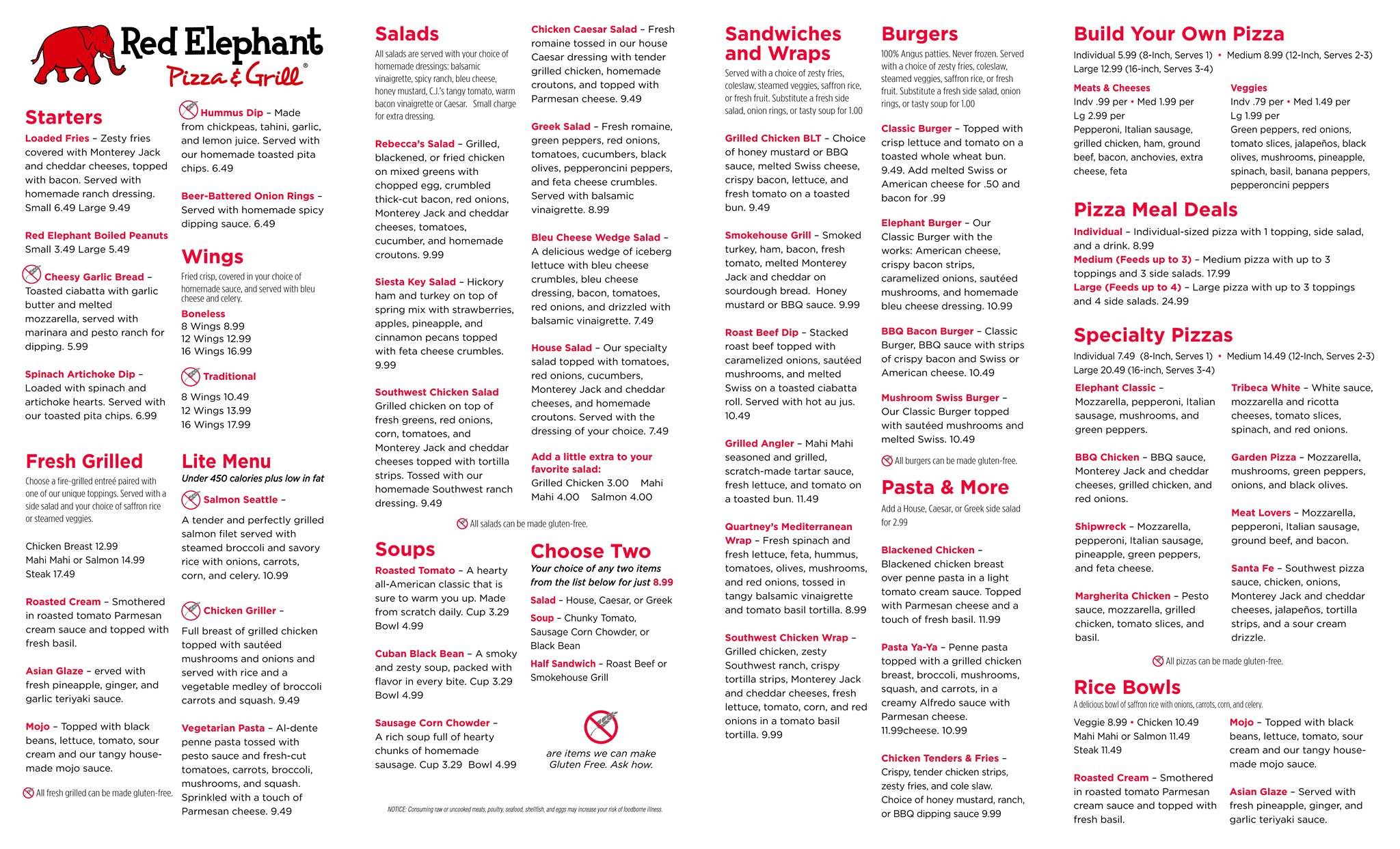 Menu at Red Elephant Pizza & Grill pizzeria, Dothan