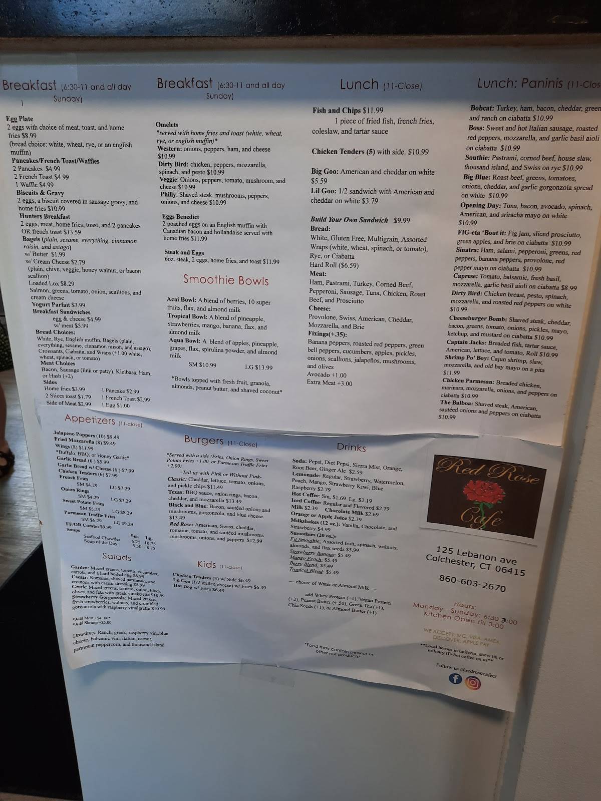 Menu at Red Rose Cafe, Colchester
