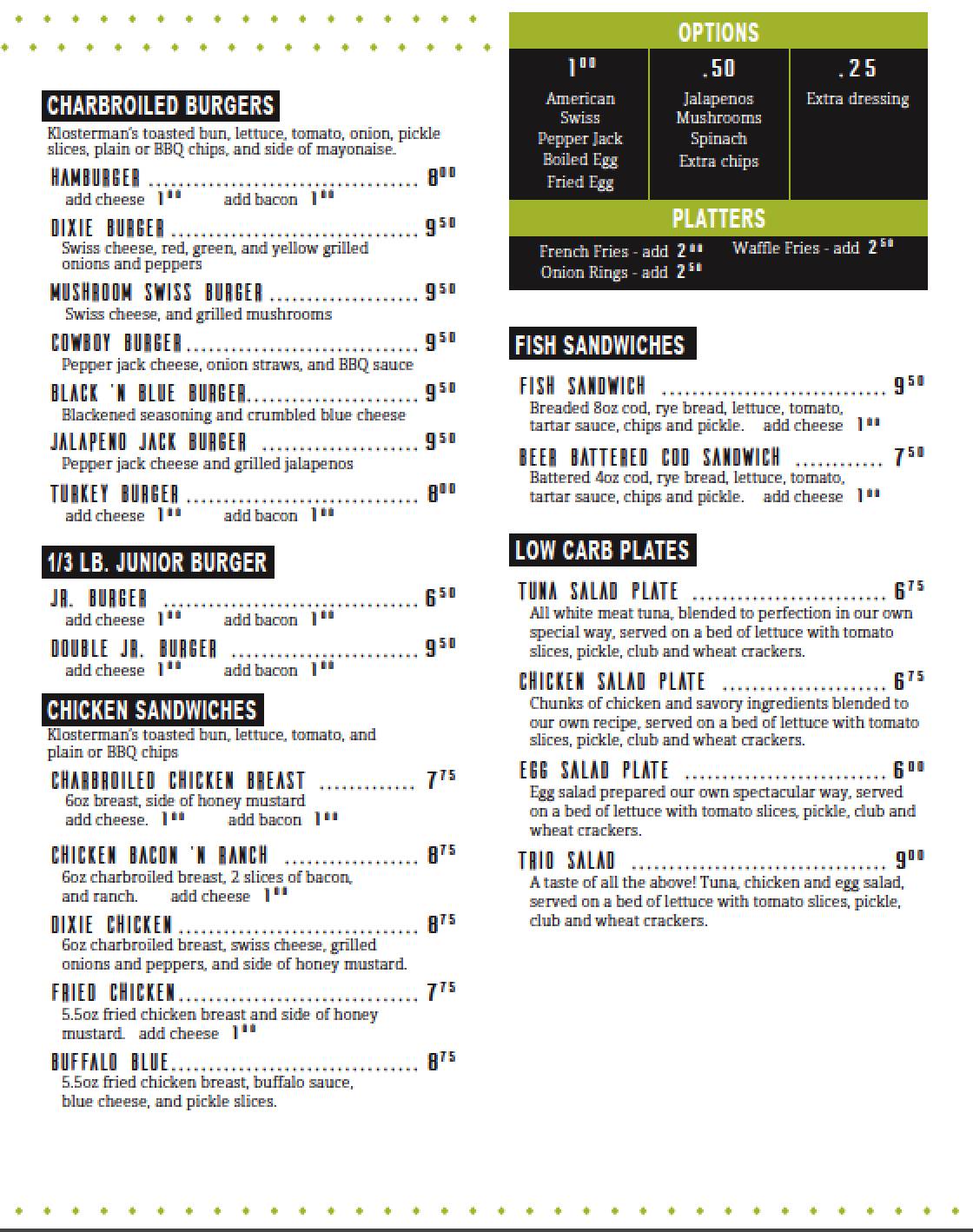 Menu at Red Squirrel restaurant, Cincinnati, Colerain Ave