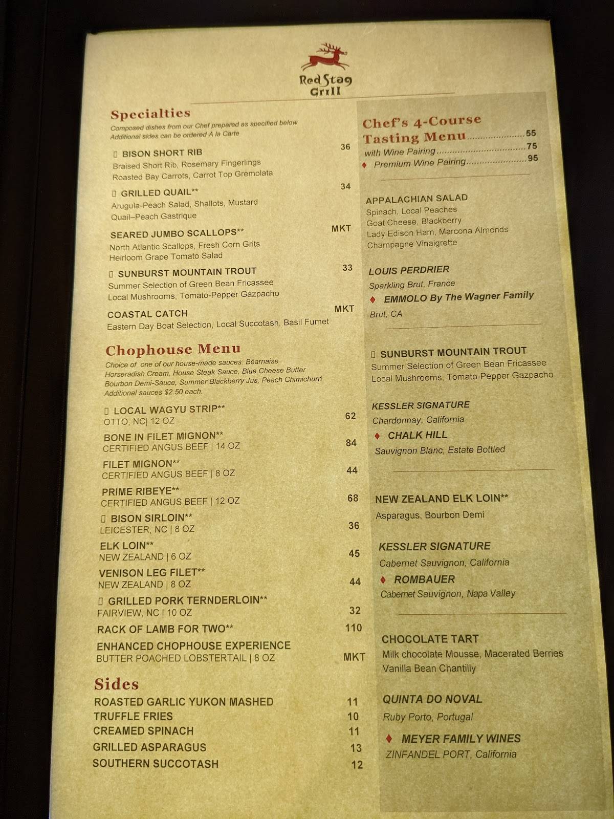 Menu at Red Stag Grill restaurant, Asheville