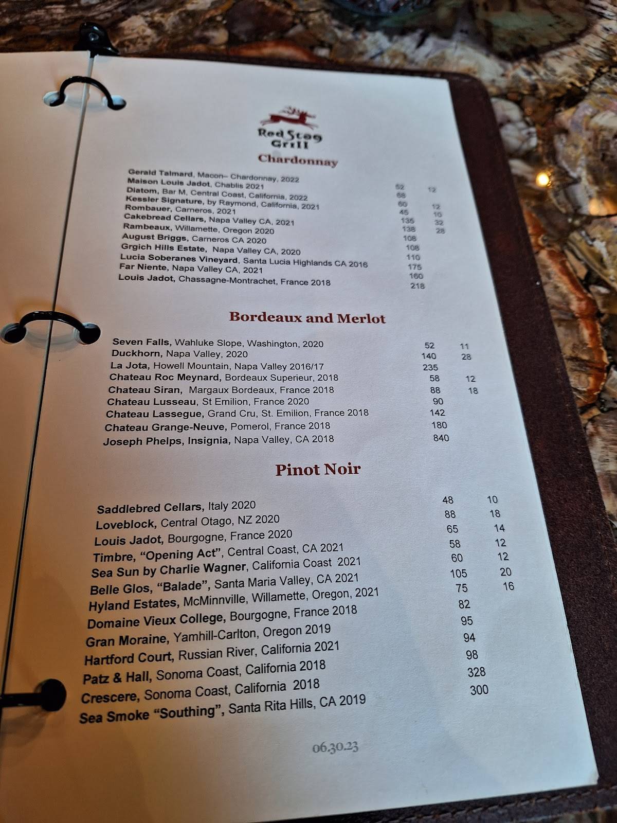 Menu at Red Stag Grill restaurant, Asheville