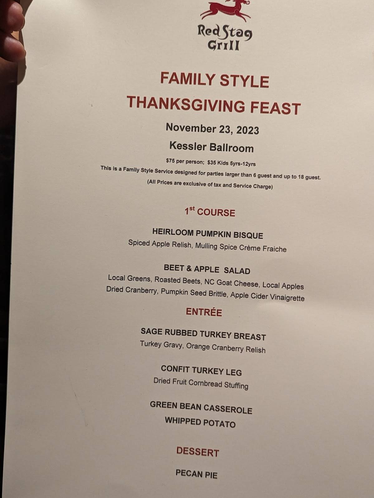 Menu at Red Stag Grill restaurant, Asheville